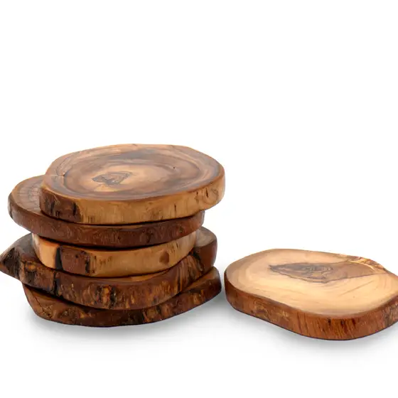 Olive Wood Natural Coasters Set of 6 | FERN IN THE WILD